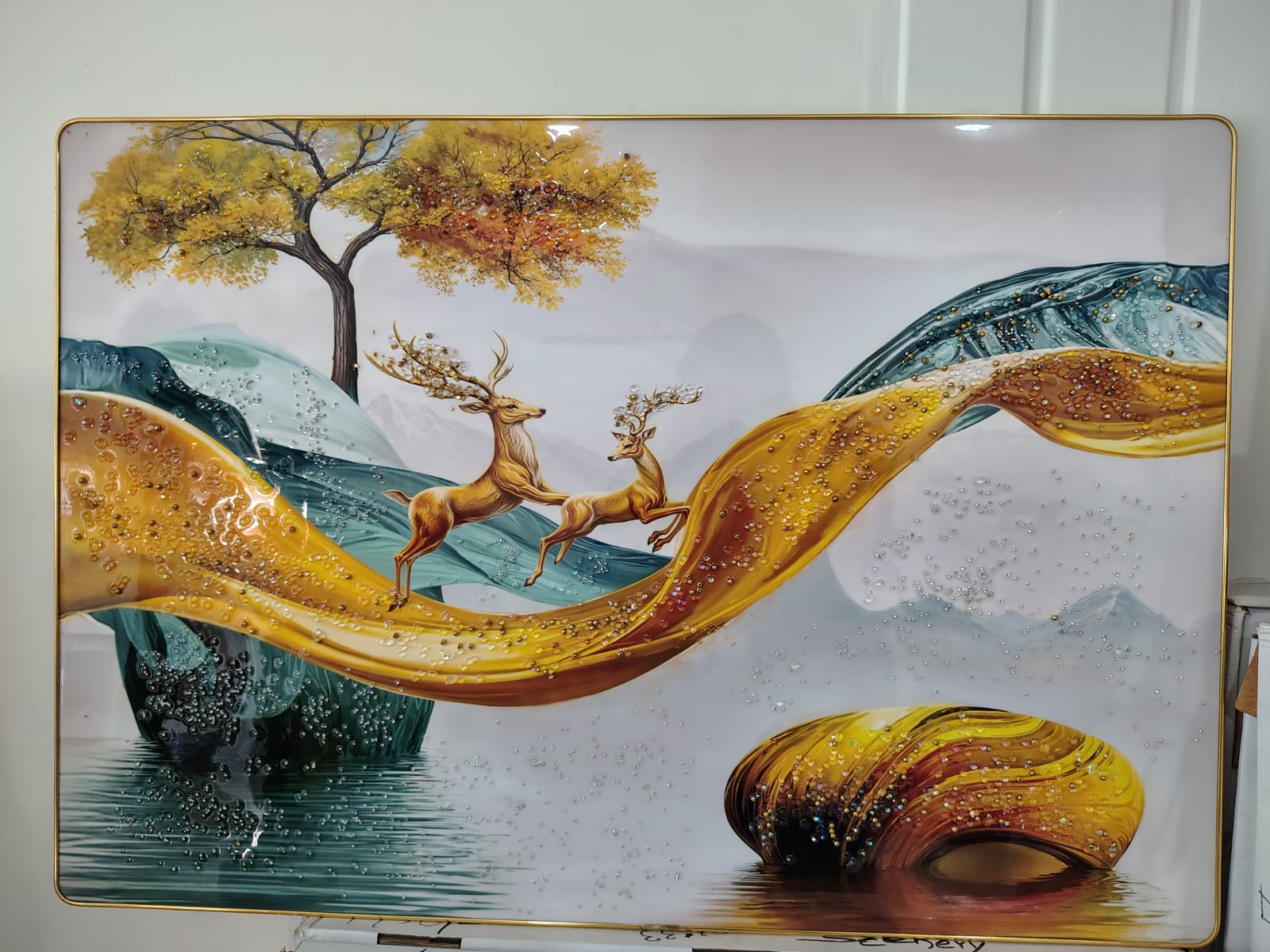 Golden Forest Serenity – Resin Art Frame - Golden Sculptor